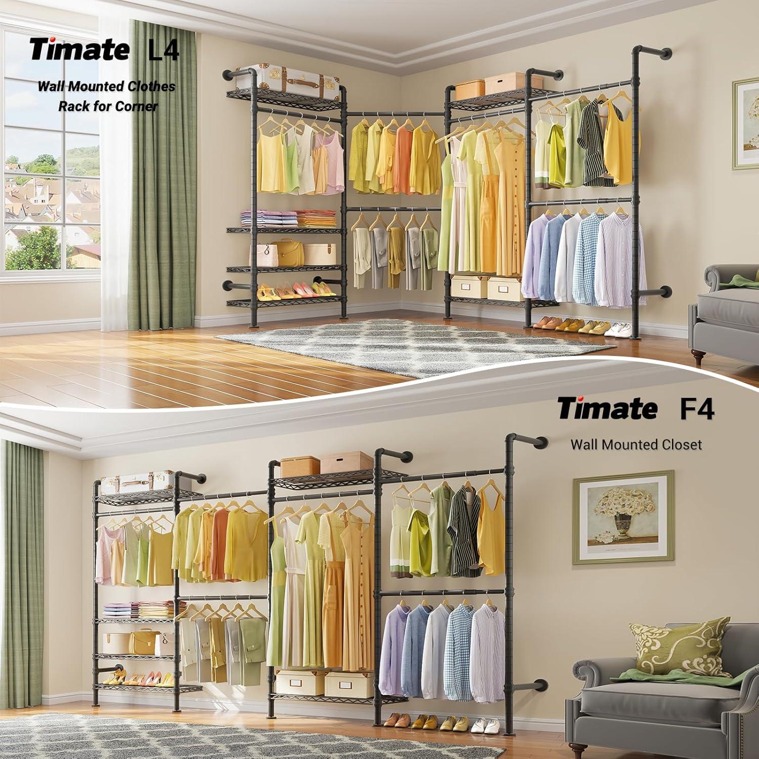 Timate F4 Wall Mounted Clothes Rack Industrial Pipe Clothing Rack for ...